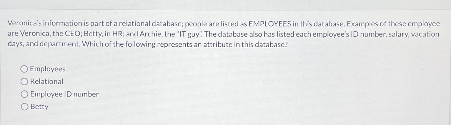 Solved Veronica's information is part of a relational | Chegg.com