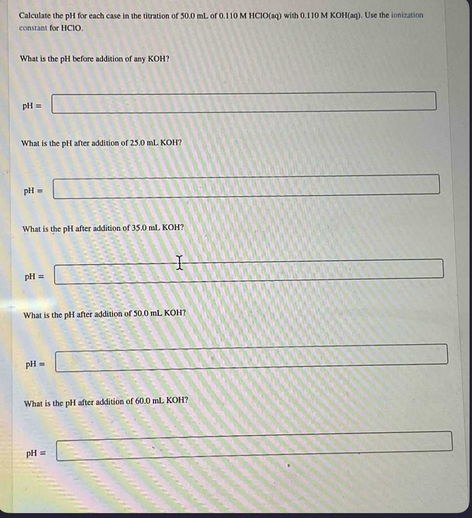 Solved Calculate the pH ﻿for each case in the titration of | Chegg.com