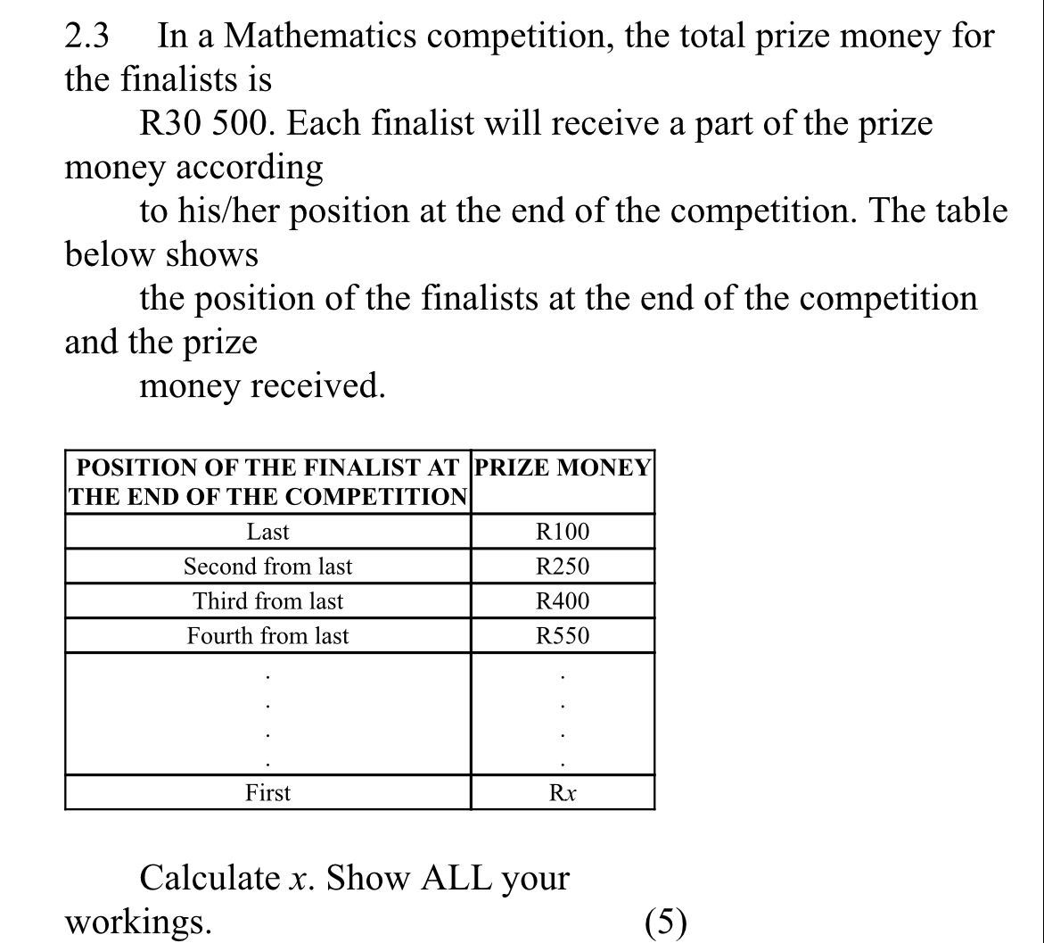 2.3 ﻿In a Mathematics competition, the total prize | Chegg.com