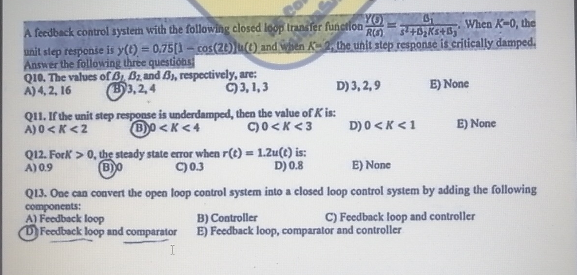 Solved A feedback control system with the following closed | Chegg.com