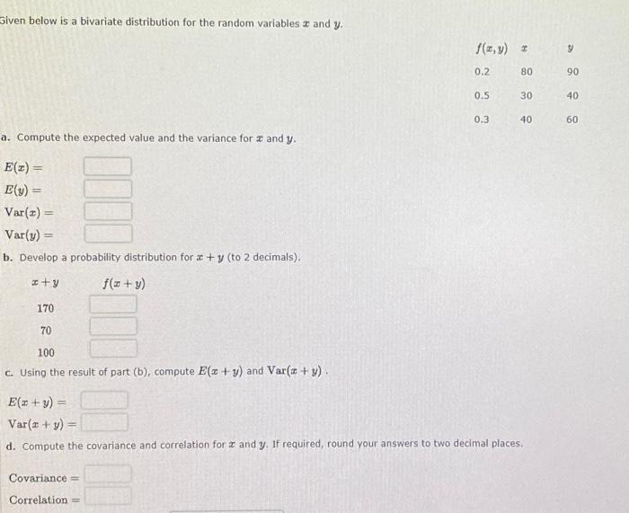 Solved Given below is a bivariate distribution for the | Chegg.com