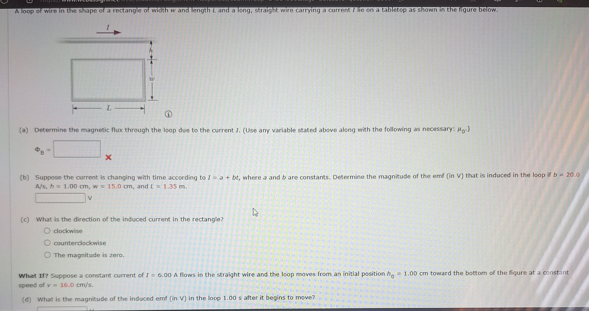 Solved A loop of wire in the shape of a rectangle of width w | Chegg.com