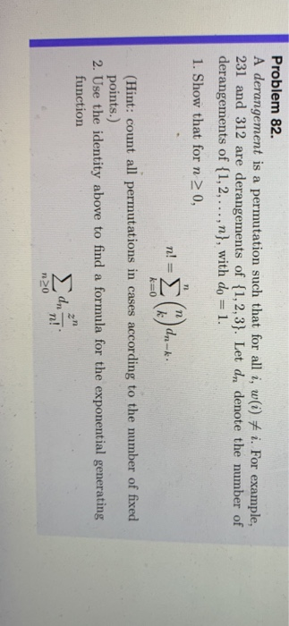 Solved Problem 82. A derangement is a permutation such that | Chegg.com