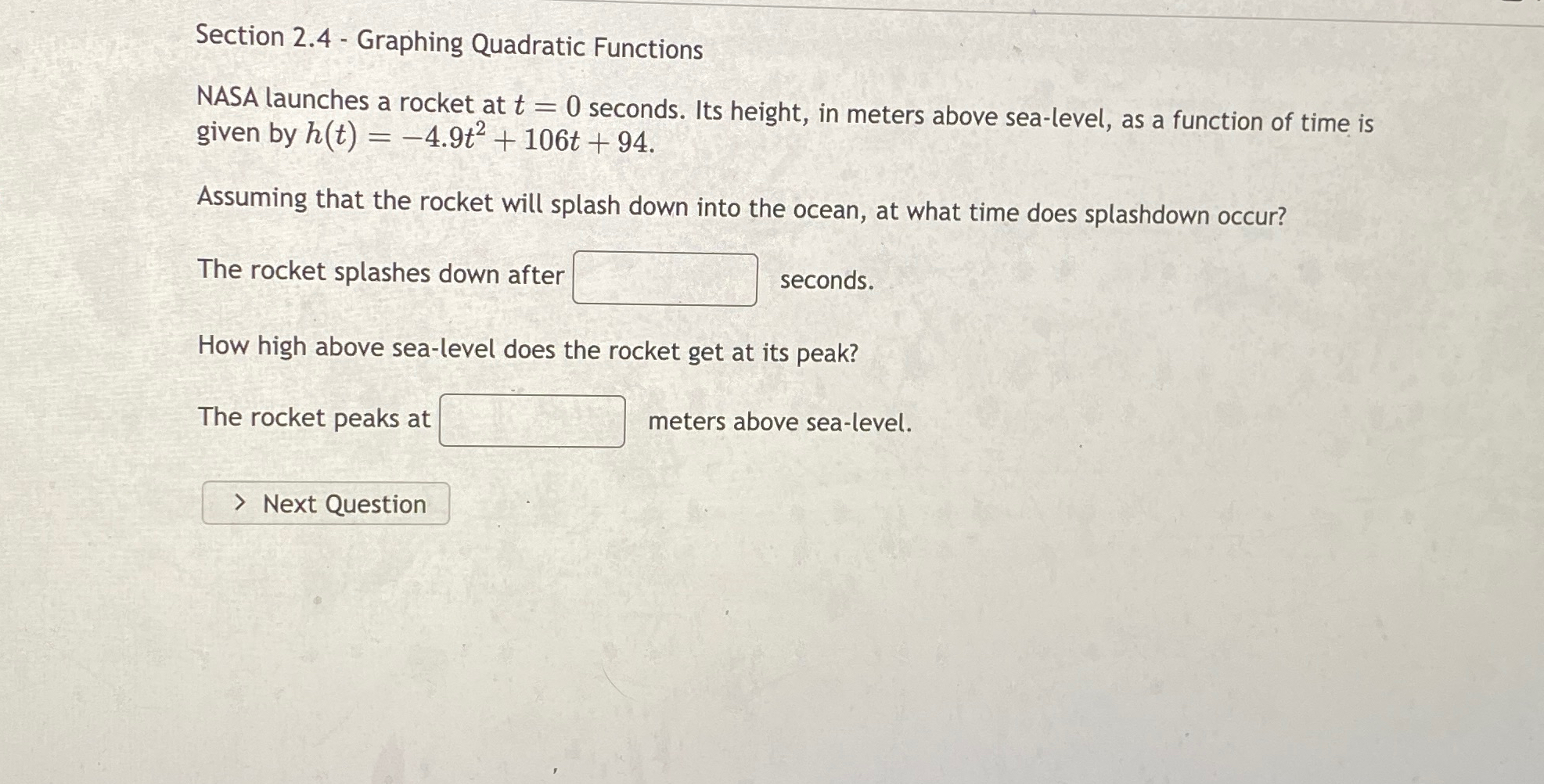 Solved Section 2.4 - ﻿Graphing Quadratic FunctionsNASA | Chegg.com