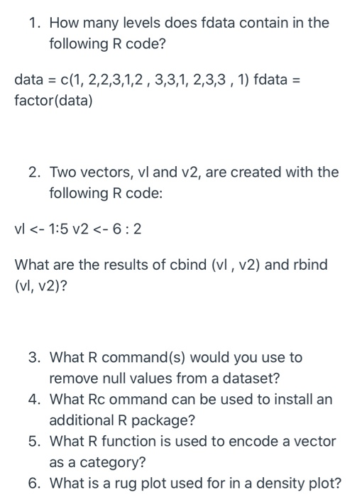 Solved 1. How many levels does fdata contain in the | Chegg.com