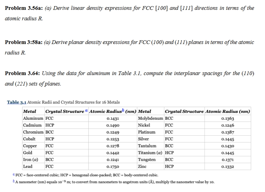 Solved Problem 3.56a: (a) ﻿Derive linear density expressions | Chegg.com