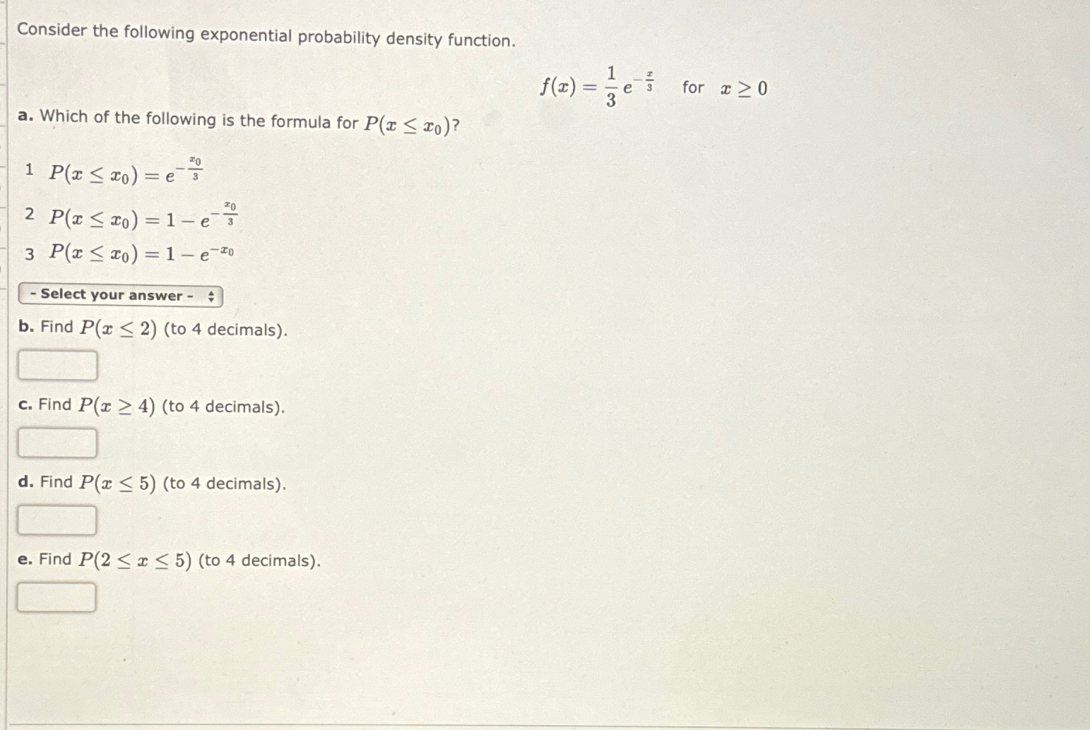 Solved Consider the following exponential probability | Chegg.com
