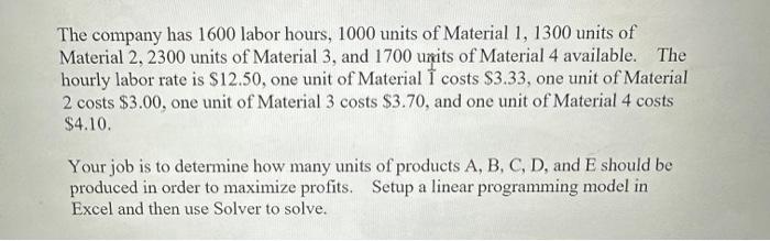 Solved Your company manufactures five products: A, B, C, D, | Chegg.com