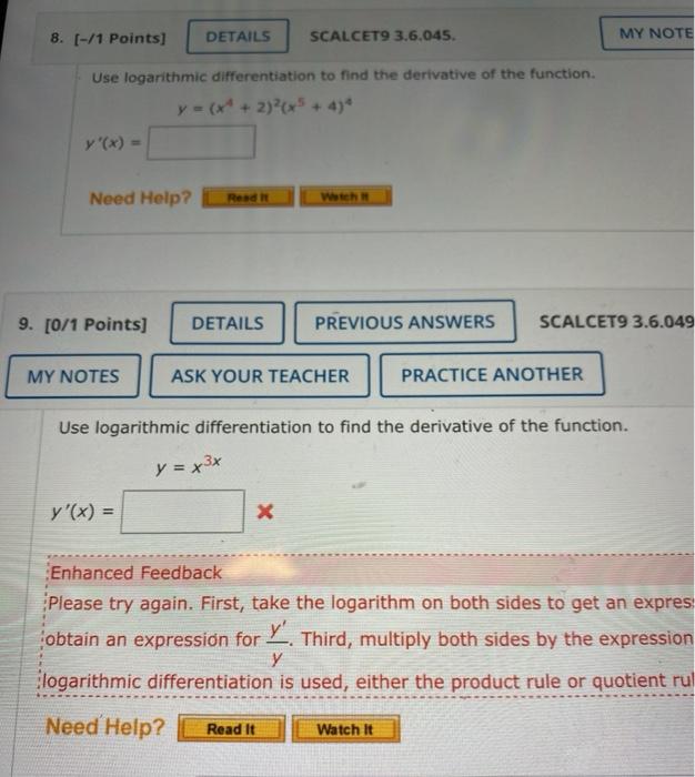 Solved 8. (-/1 Points] DETAILS SCALCET9 3.6.045. MY NOTE Use | Chegg.com