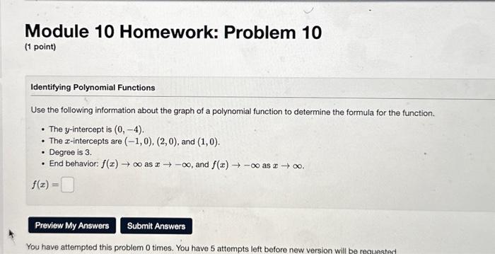 Solved Module 10 Homework: Problem 10 (1 point) Identifying | Chegg.com