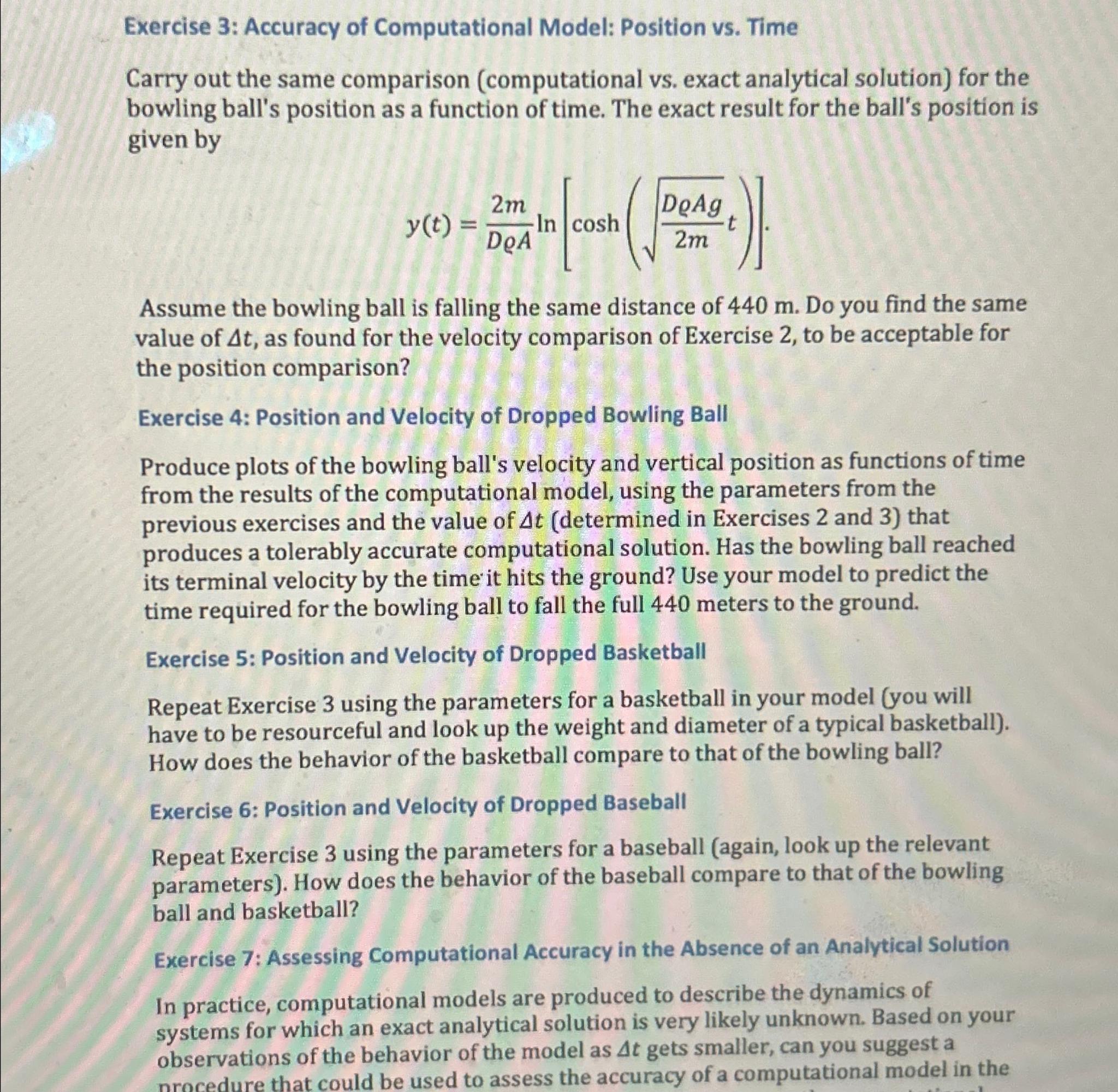 Solved Exercise 3: Accuracy of Computational Model: Position | Chegg.com
