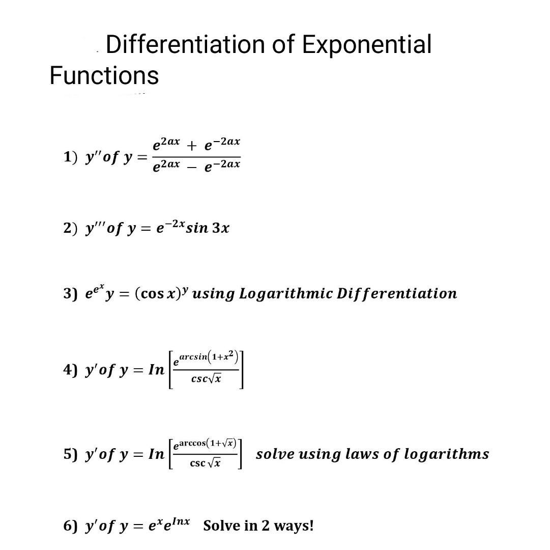 Solved Differentiation of Exponential Functions e2ax + e | Chegg.com