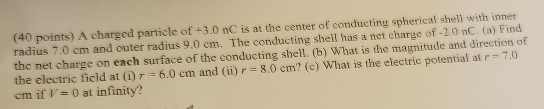 Solved (40 points) A charged particle of +3.0nC is at the | Chegg.com
