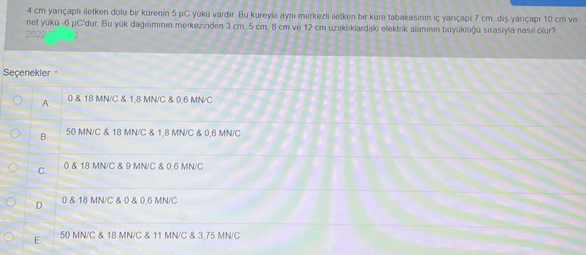 4 cm yarıçaplı iletken dolu bir kurenin 5μC yuku | Chegg.com