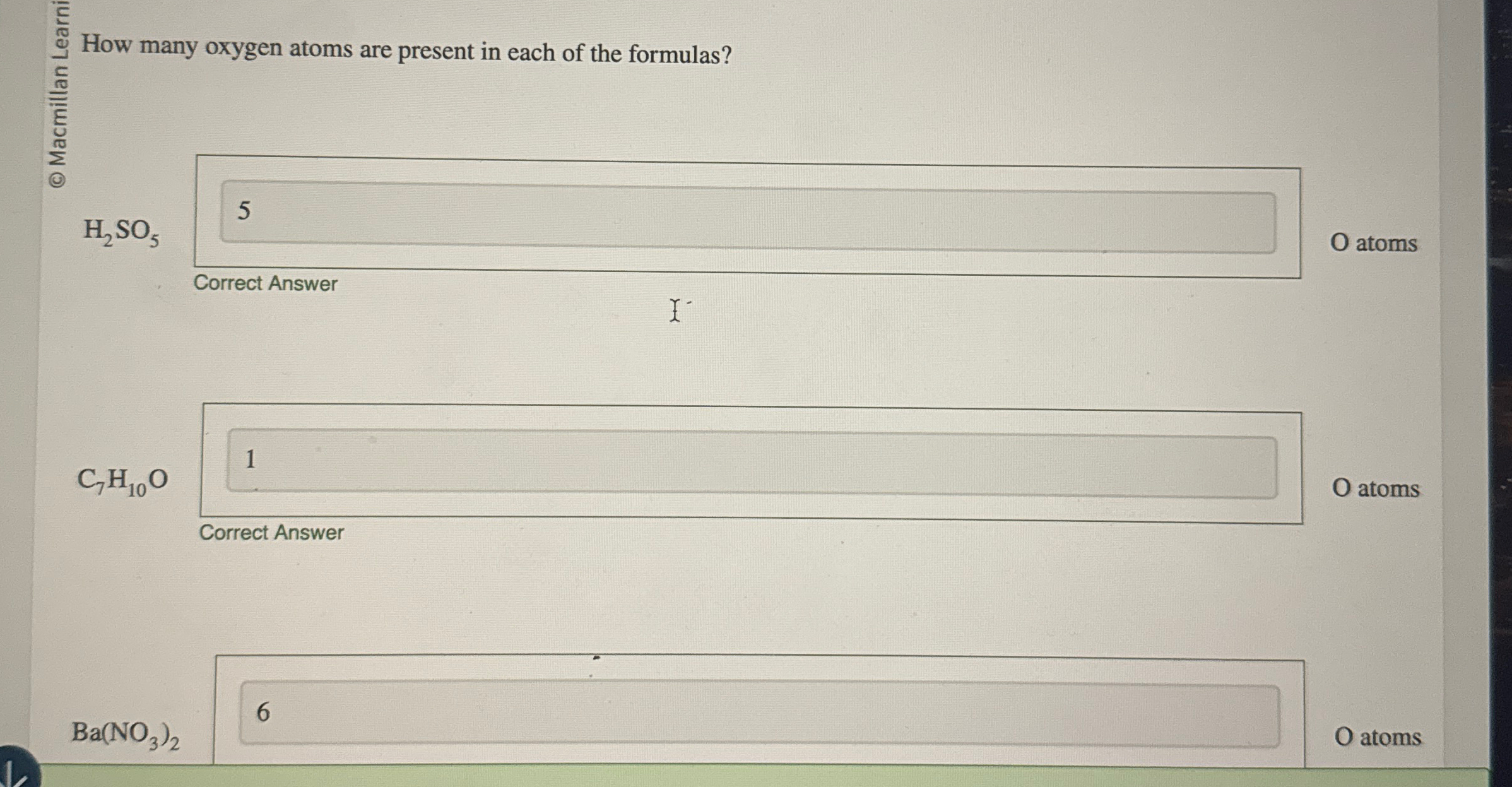 Solved How many oxygen atoms are present in each of the | Chegg.com