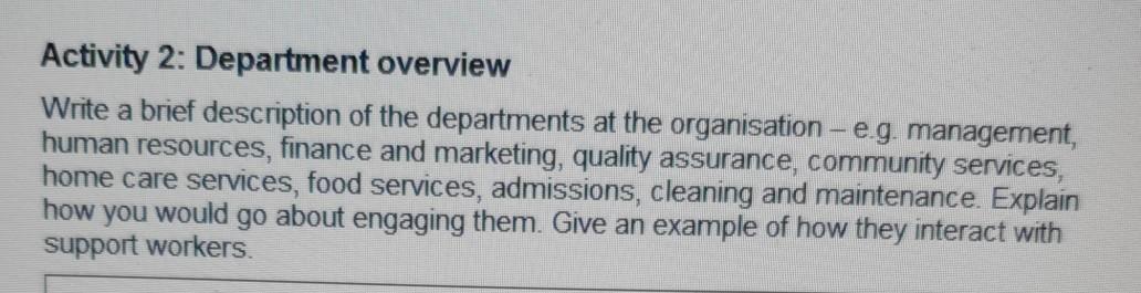 Solved Activity 2: Department overview Write a brief | Chegg.com