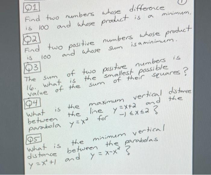 Solved minimum. 01 Find two numbers whose difference is 100 | Chegg.com