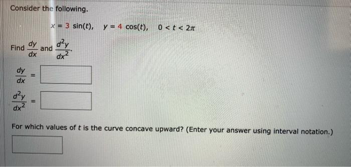 Solved Consider the following. x=3sin(t),y=4cos(t),0 | Chegg.com