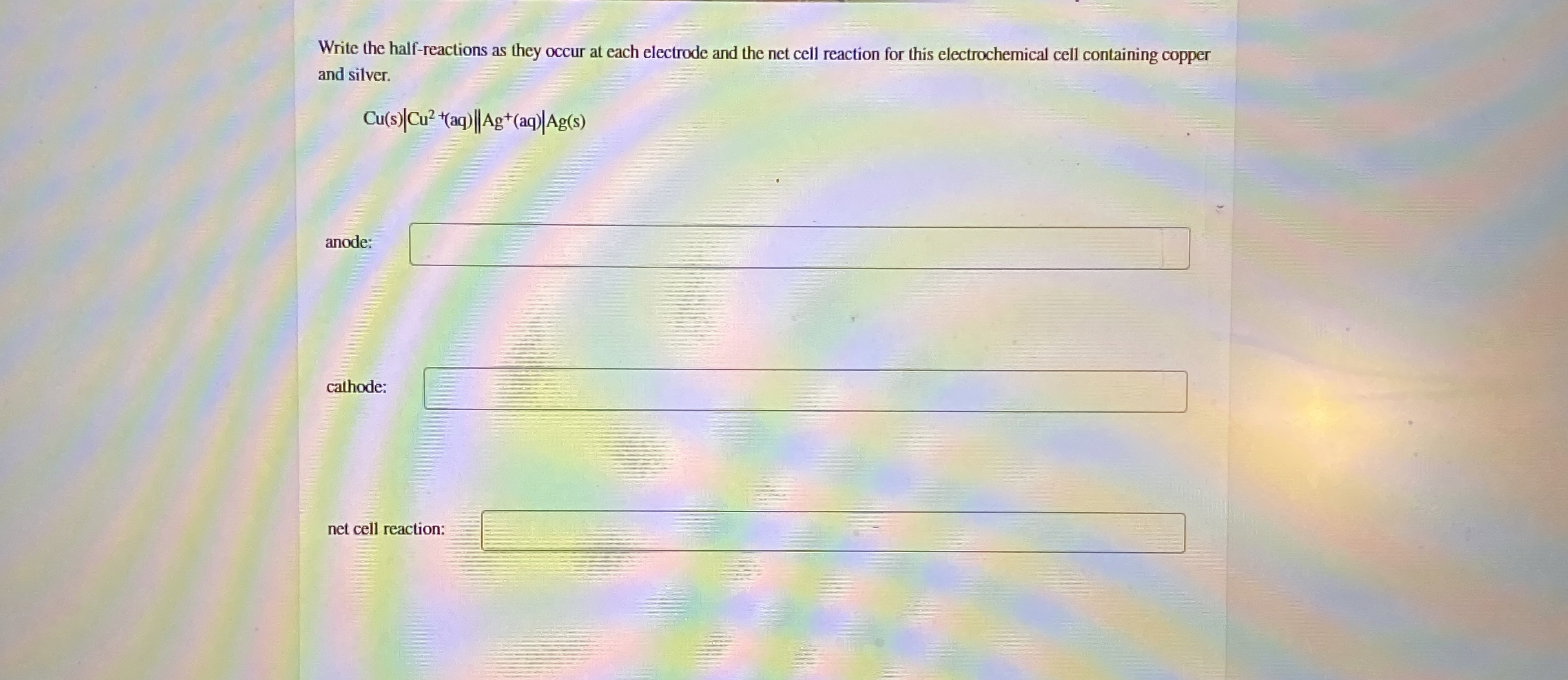 Write the half-reactions as they occur at each | Chegg.com