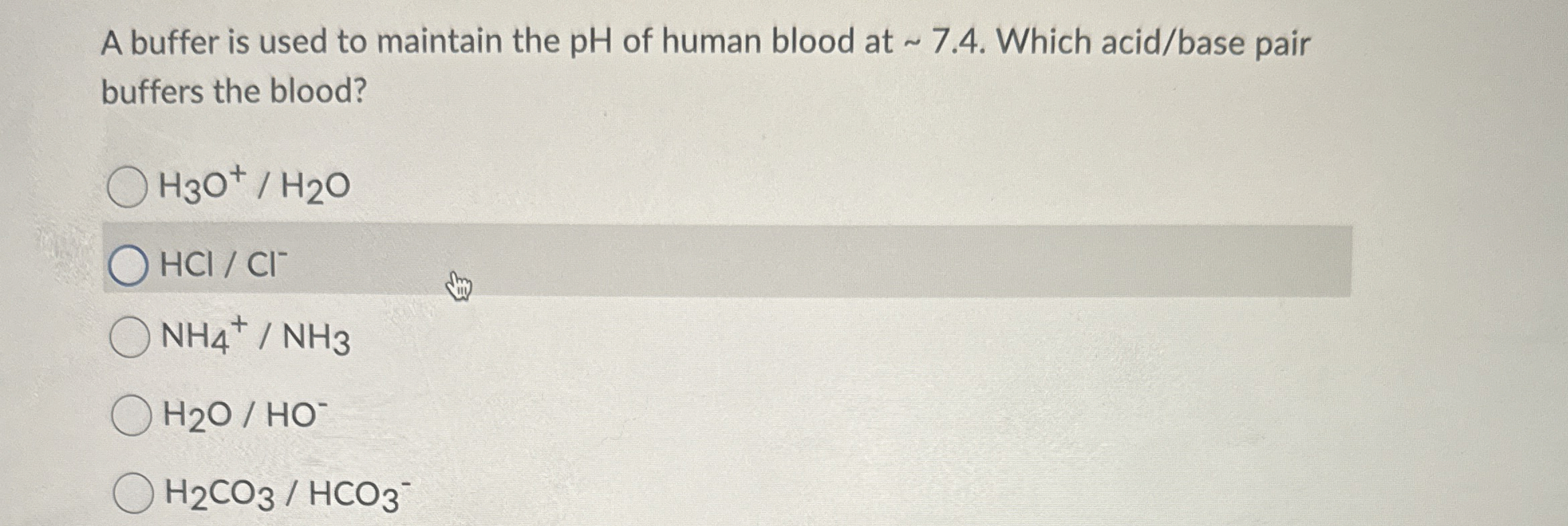 A buffer is used to maintain the pH of human blood at | Chegg.com