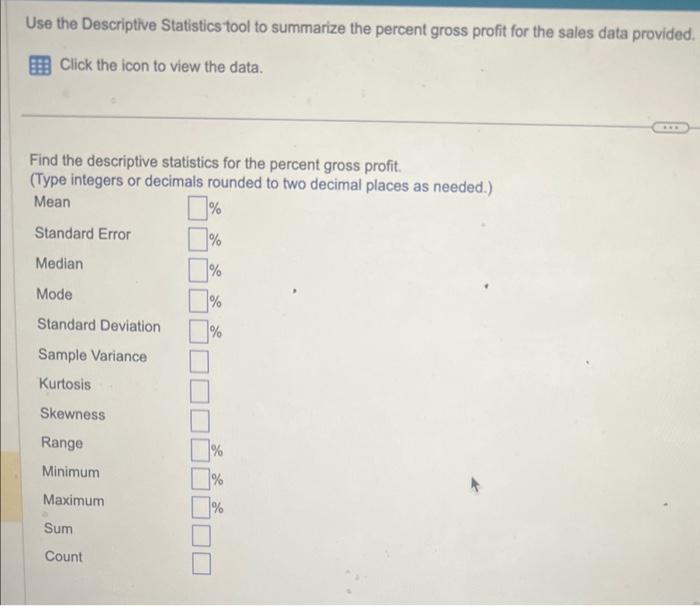Use the Descriptive Statistics tool to summarize | Chegg.com