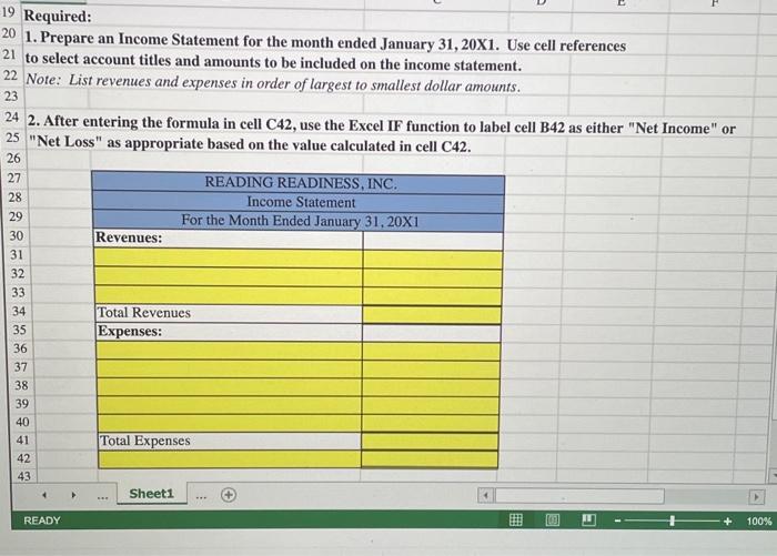 Solved Preparing an Income Statement using Excel's SUM, IF | Chegg.com
