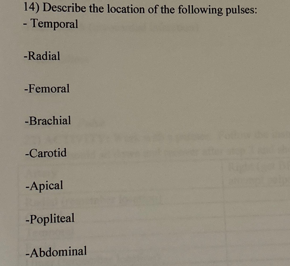 Solved Describe the location of the following | Chegg.com