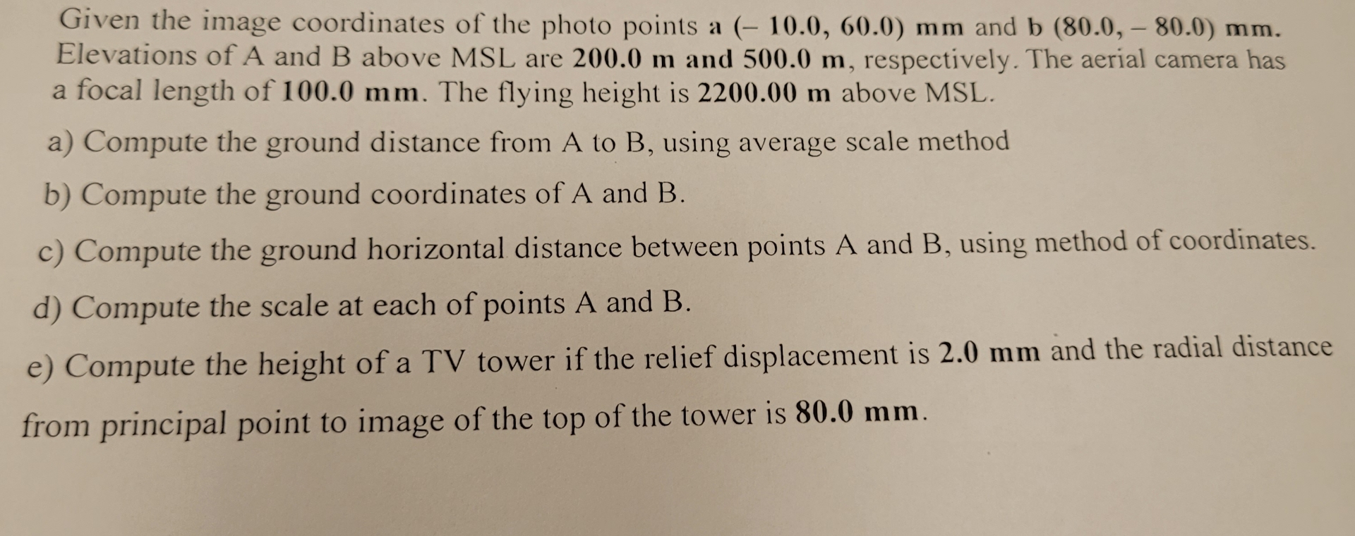 Solved Given the image coordinates of the photo points | Chegg.com