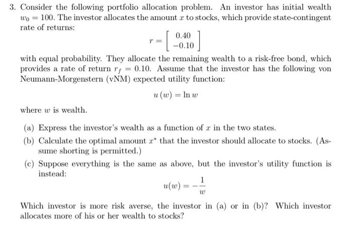 Solved Consider the following portfolio allocation problem. | Chegg.com