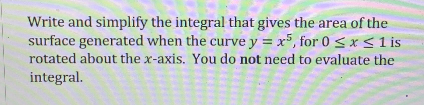 Solved Write and simplify the integral that gives the area | Chegg.com