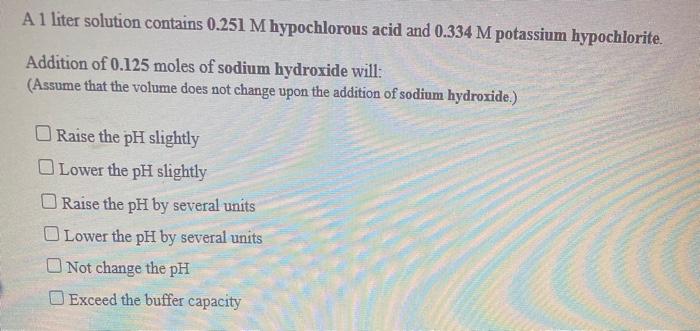 Solved A 1 liter solution contains 0.265 M hypochlorous acid | Chegg.com