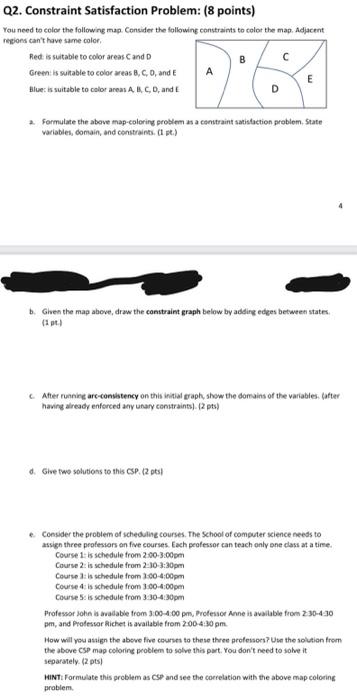 Solved Q2. Constraint Satisfaction Problem: (8 points) You | Chegg.com