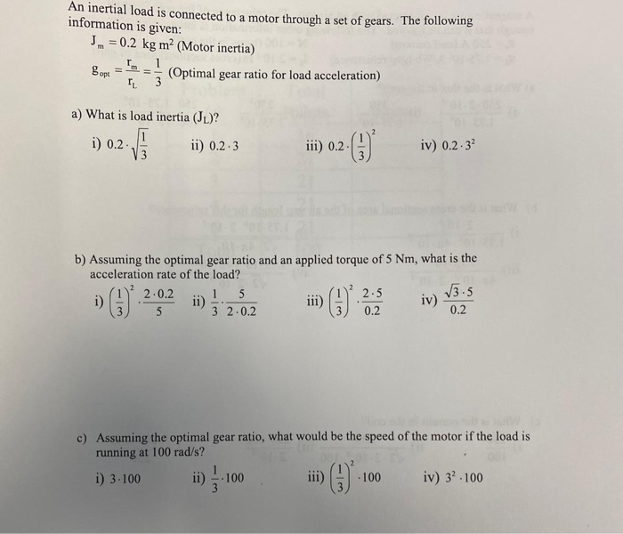 Solved An inertial load is connected to a motor through a | Chegg.com