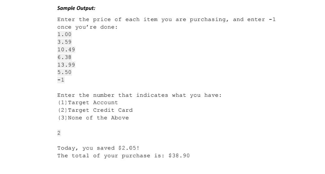 Solved Target Discount Calculator ocus of this lab is to | Chegg.com