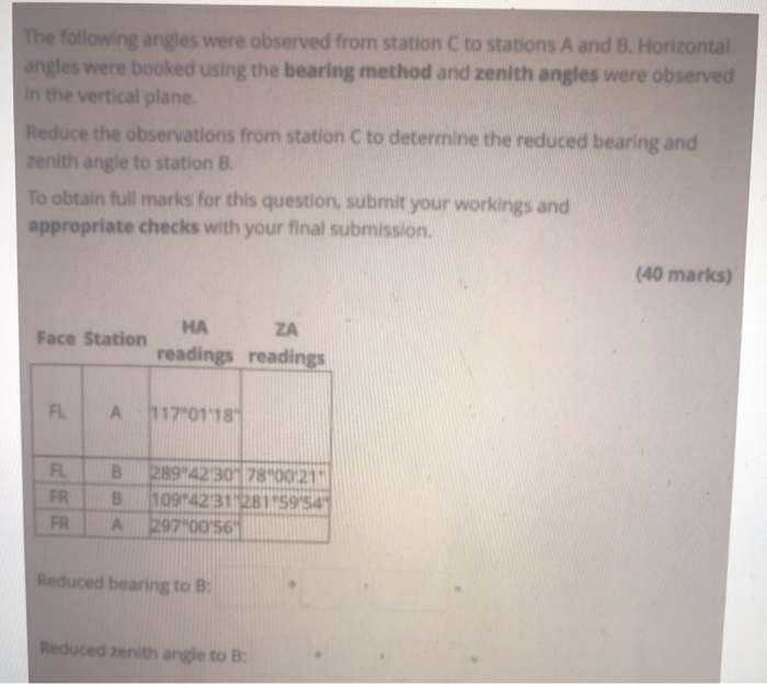 Solved The following angles were observed from station to | Chegg.com