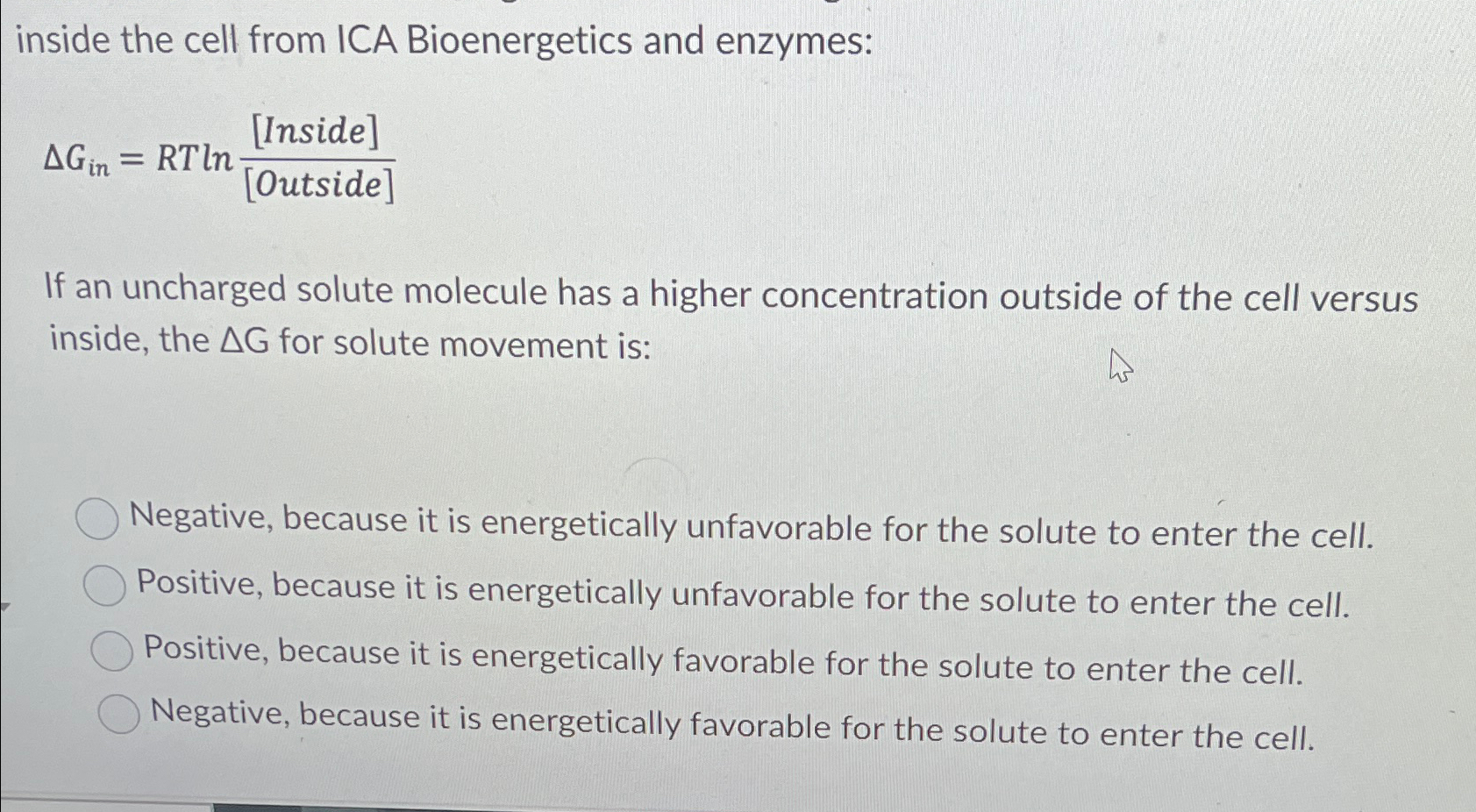 Solved inside the cell from ICA Bioenergetics and | Chegg.com
