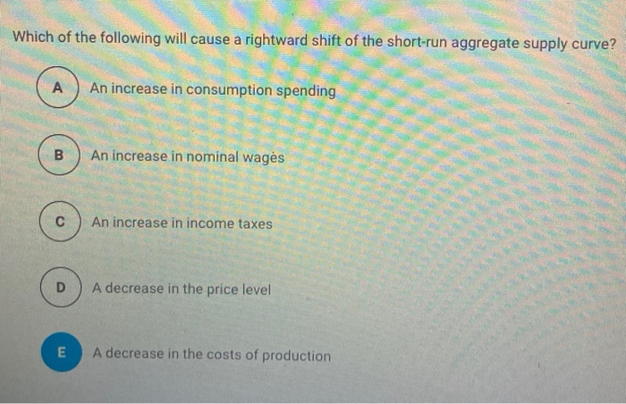 Solved Which of the following will cause a rightward shift | Chegg.com