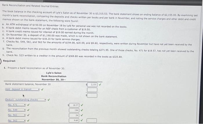 Solved Bank Reconciluation and Related Journal Entries The | Chegg.com