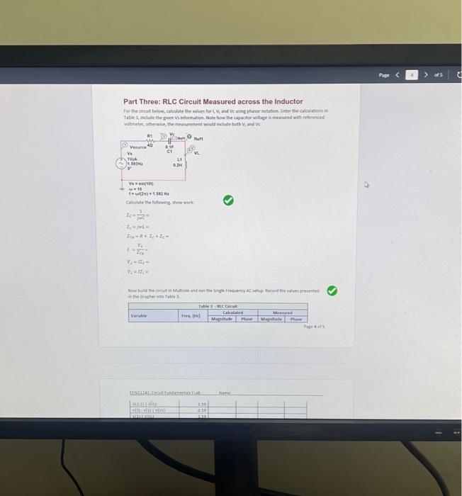 Solved Part Three: RLC Circuit Measured across the Inductor | Chegg.com