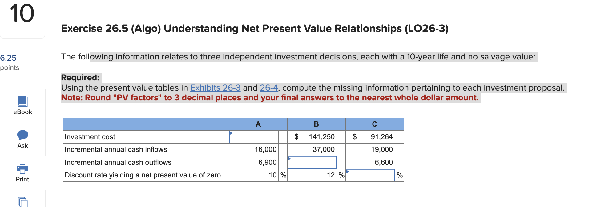 Solved Exercise 26.5 (Algo) ﻿Understanding Net Present Value | Chegg.com