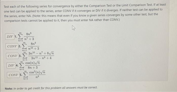 Solved Test each of the following series for convergence by | Chegg.com