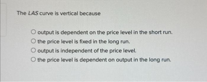 Solved The LAS curve is vertical because output is dependent | Chegg.com