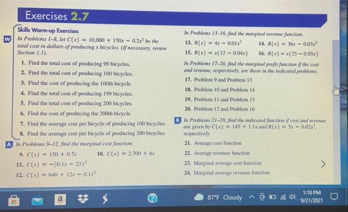 Solved Exercises 2.7 Skills Warm-up Exercises w In Problems | Chegg.com