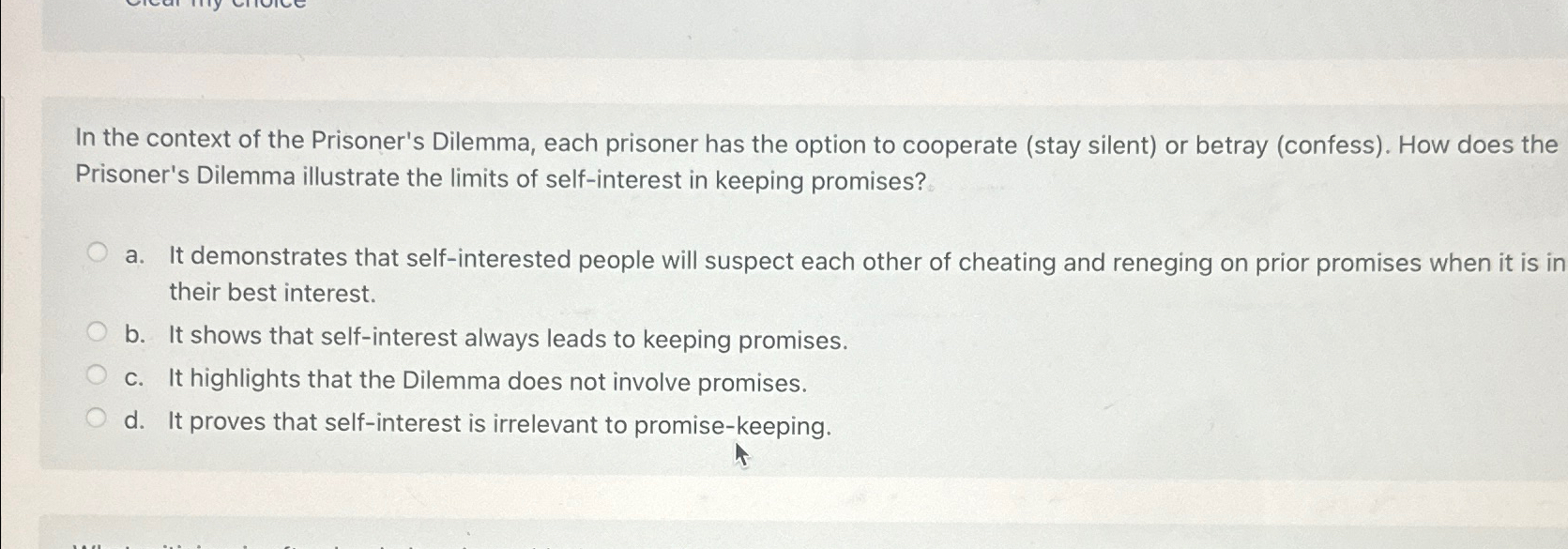 Solved In the context of the Prisoner's Dilemma, each | Chegg.com