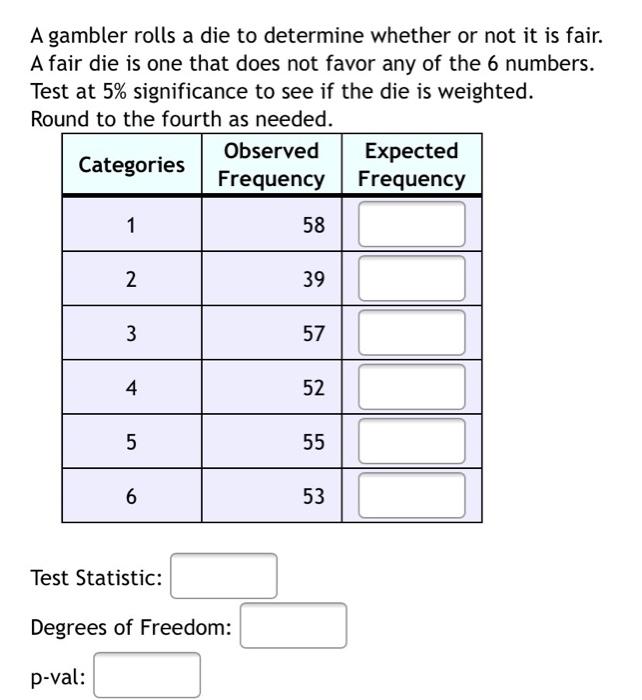 Solved A gambler rolls a die to determine whether or not it | Chegg.com