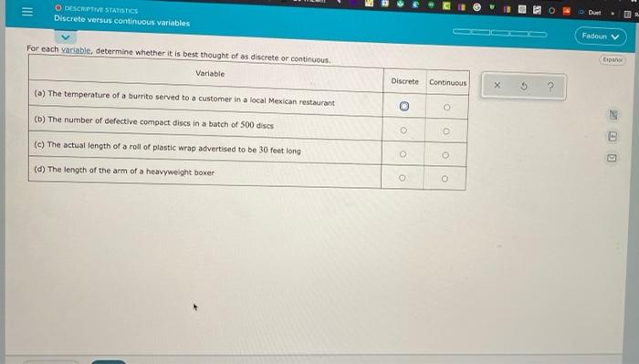 Solved III O DESCRIPTIVE STATISTICS Discrete versus | Chegg.com