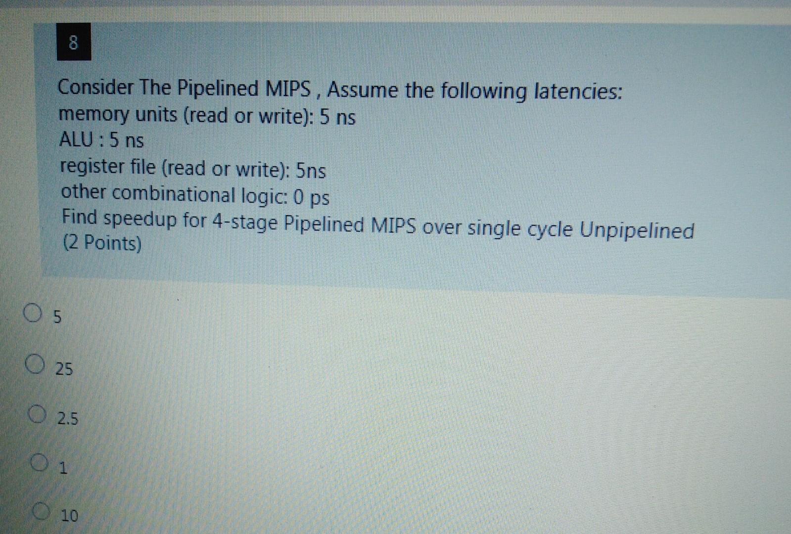 Solved 8 Consider The Pipelined MIPS, Assume the following | Chegg.com