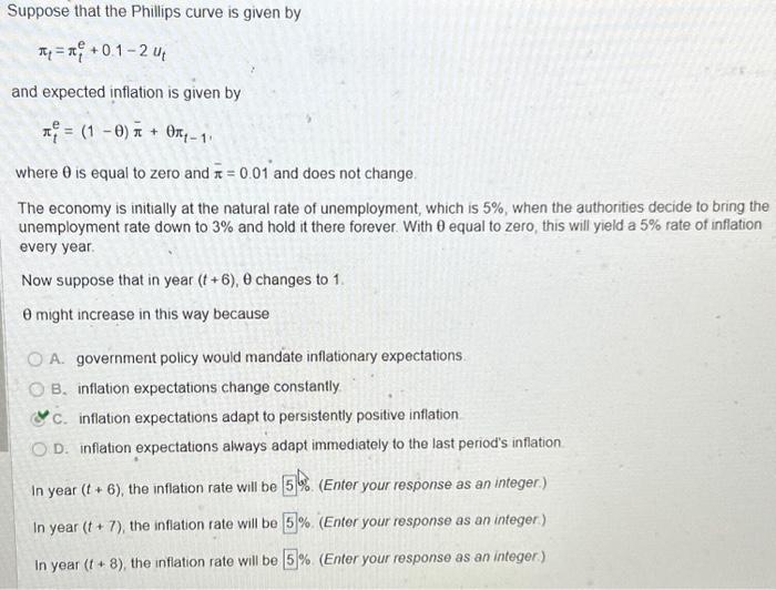 Solved Suppose that the Phillips curve is given by | Chegg.com