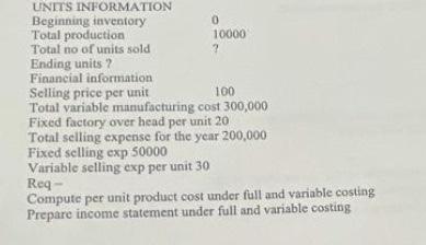 Solved UNITS INFORMATION Beginning inventory Total | Chegg.com