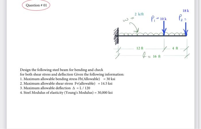 Solved Design the following steel beam for bending and check | Chegg.com